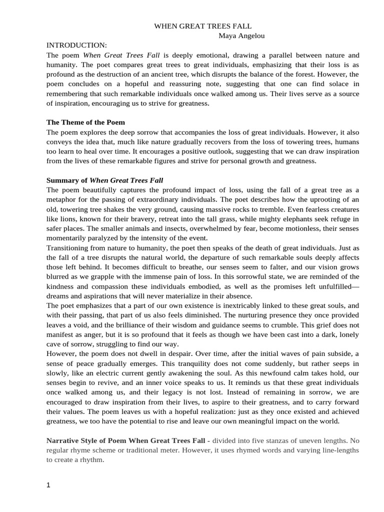 When Great Trees Fall Literary Devices | PDF | Grief | Feeling