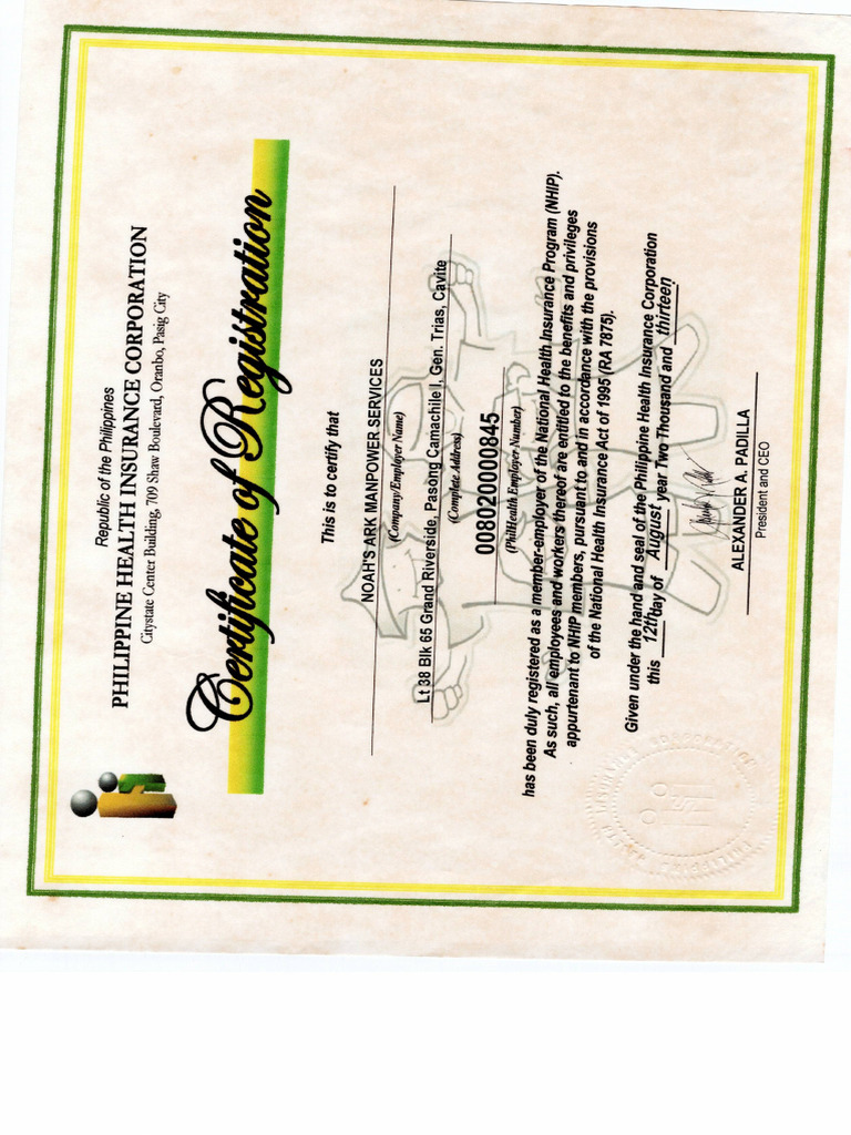Noah Philhealth Certificate | PDF