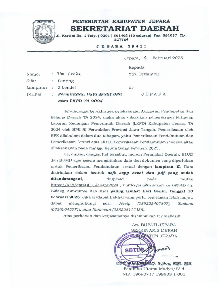 Surat Permintaan Data Audit BPK 2025 | PDF