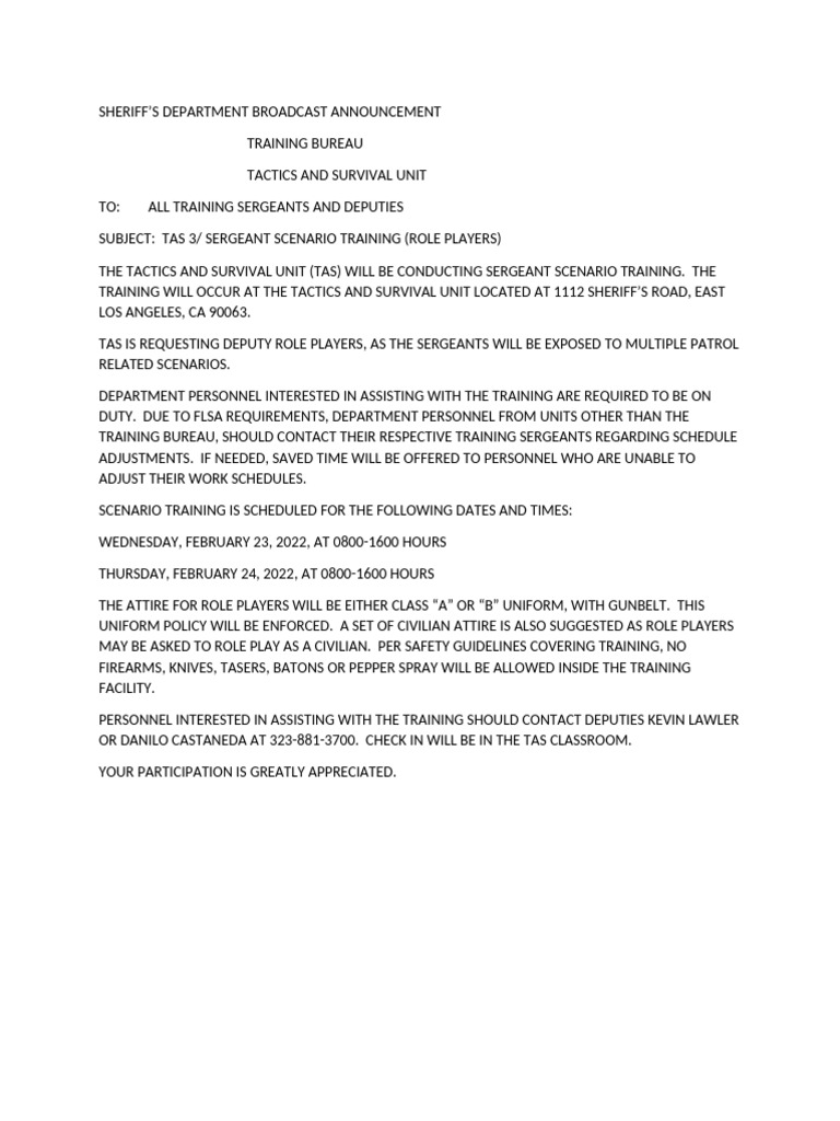 Sergeant Scenario Training Announcement | PDF