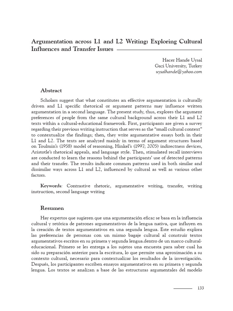 Uysal - Argumentation Across L1 and L2 Writing | PDF | Rhetoric | Qualitative Research