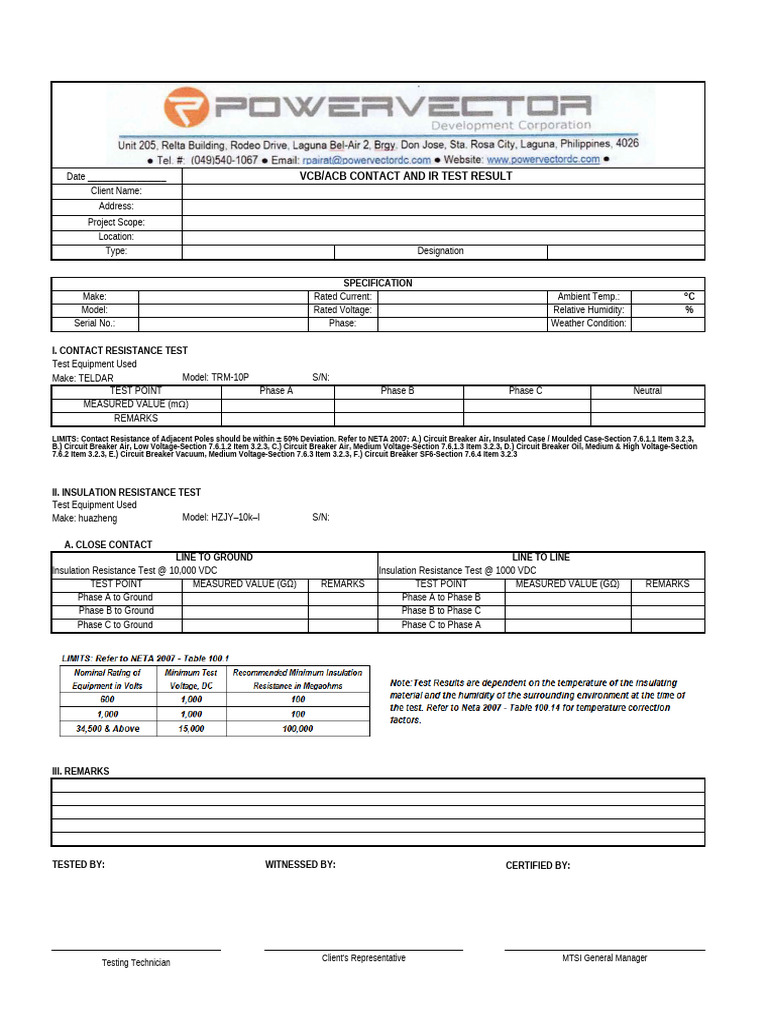 T008 Power Cable Insulation Test Report | PDF | Insulator (Electricity ...