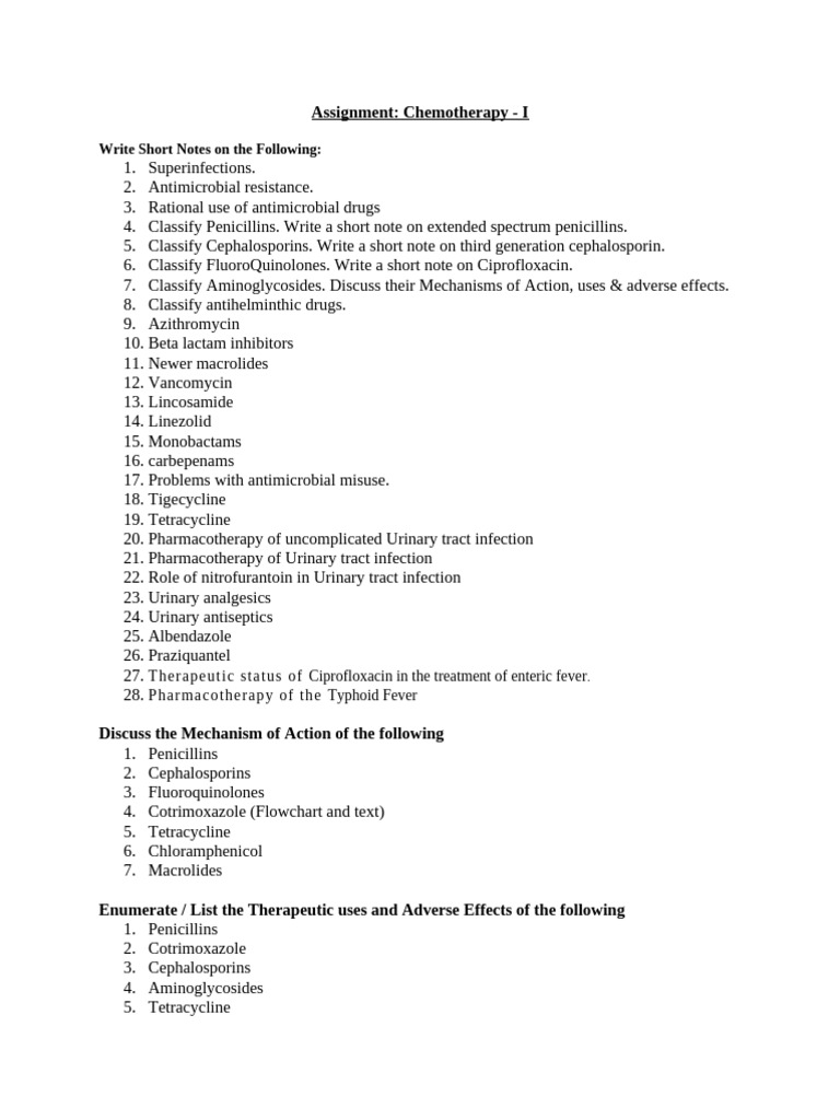 Assignment Chemotherapy I | PDF | Penicillin | Antibiotics
