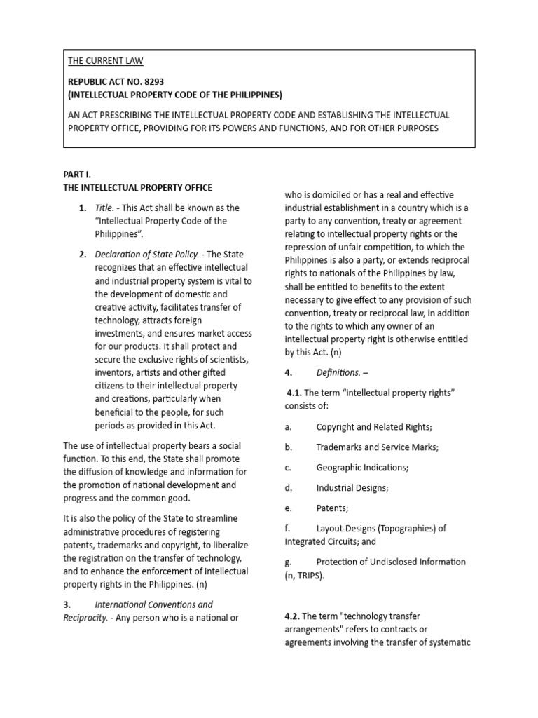 Republic Act No. 8293 (Intellectual Property Code of The Philippines) | PDF | Patent Application ...
