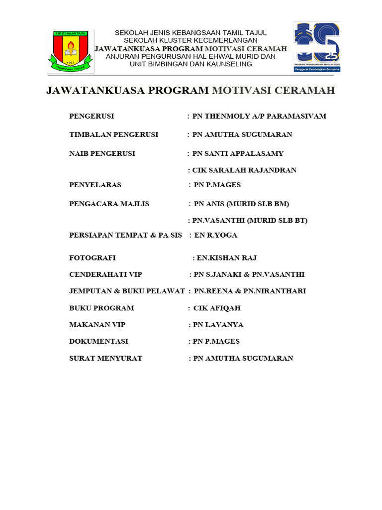 Ajk & Tentatif Ceramah Motivasi | PDF