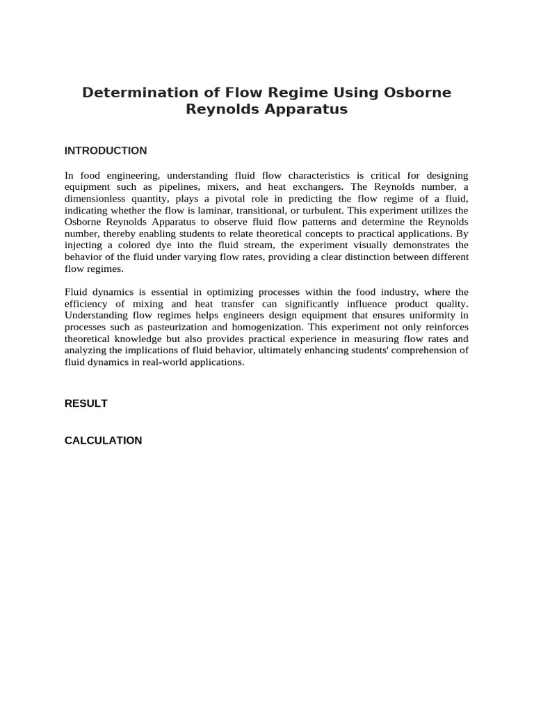 Determination of Flow Regime Using Osborne Reynolds Apparatus | PDF | Reynolds Number | Fluid ...