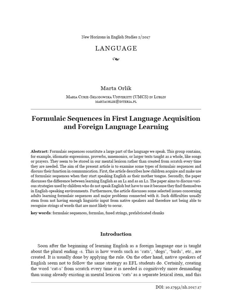 Formulaic_Sequences_in_First_Language_Acquisition_ | PDF | Language Acquisition | Second Language
