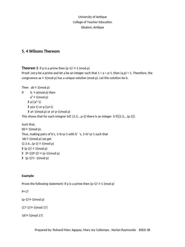 Wilsons-Thereom-WPS-Office | PDF | Mathematics | Number Theory