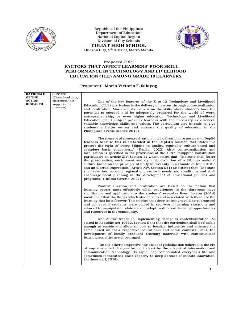 Edited Salayog MV - Action Research Proposal Culiat HS | PDF ...