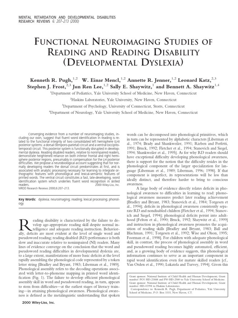 Functional Neuroimaging Studies of Reading and Reading Disability | PDF ...