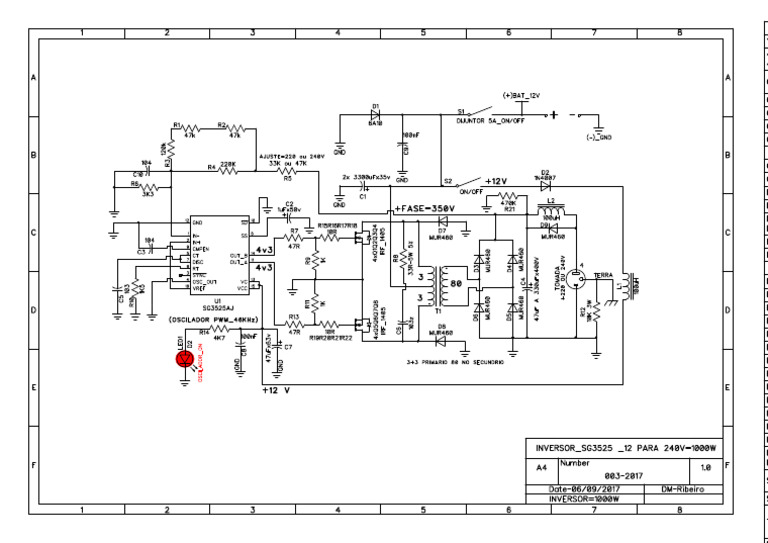 Esquema Elétrico - Inversor 12 para 240V 1000W - (SG - 3525AJ 46KHz) | PDF