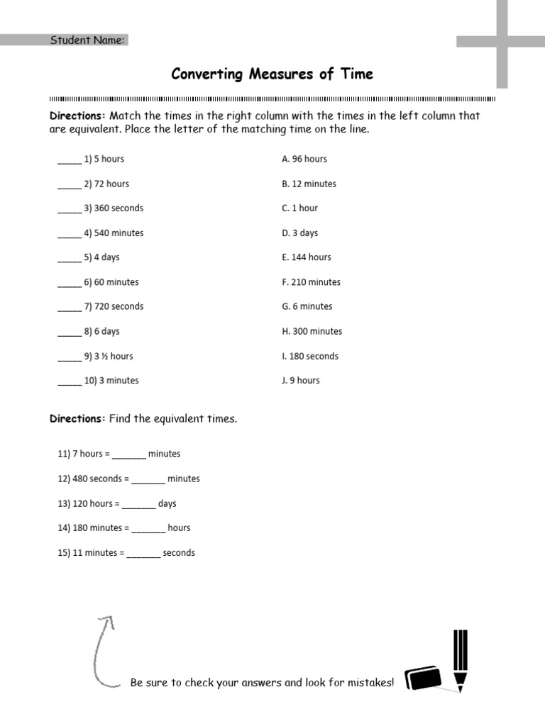 Time Conversion Practice Worksheet | PDF