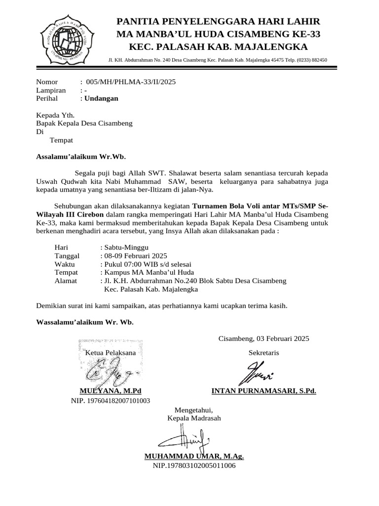 Surat Undangan Harlah 2025 | PDF