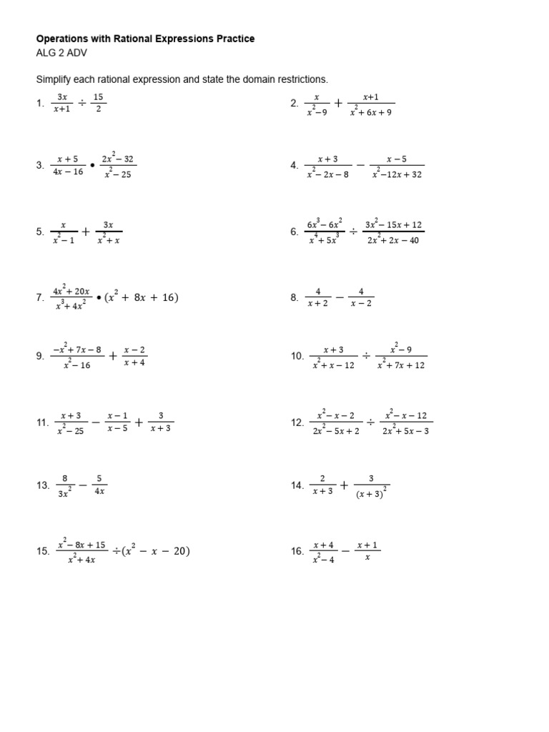 Operations With Rationals Practice | PDF
