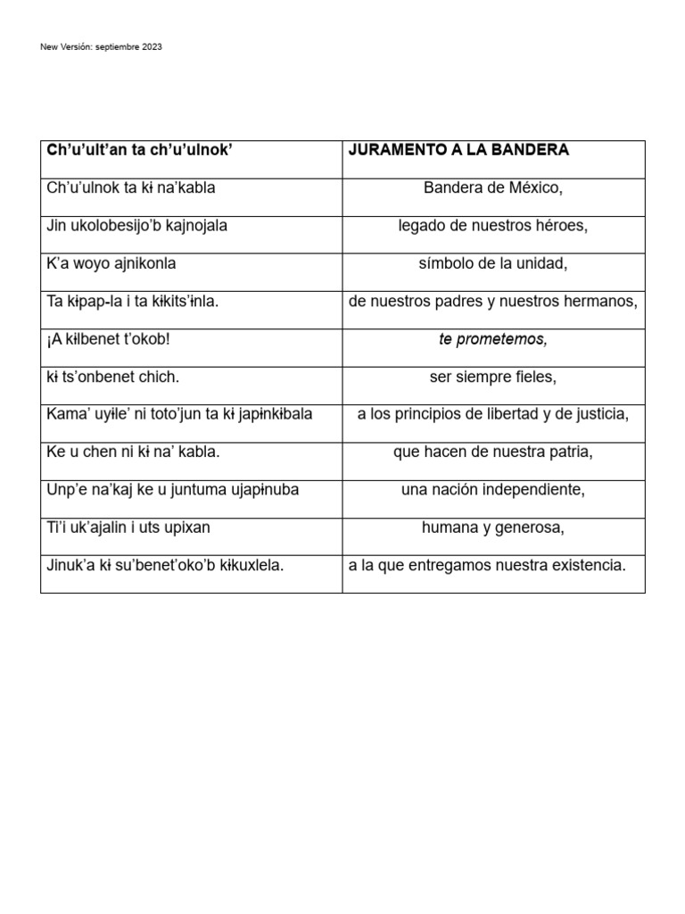 Juramento A La Bandera New Versión | PDF