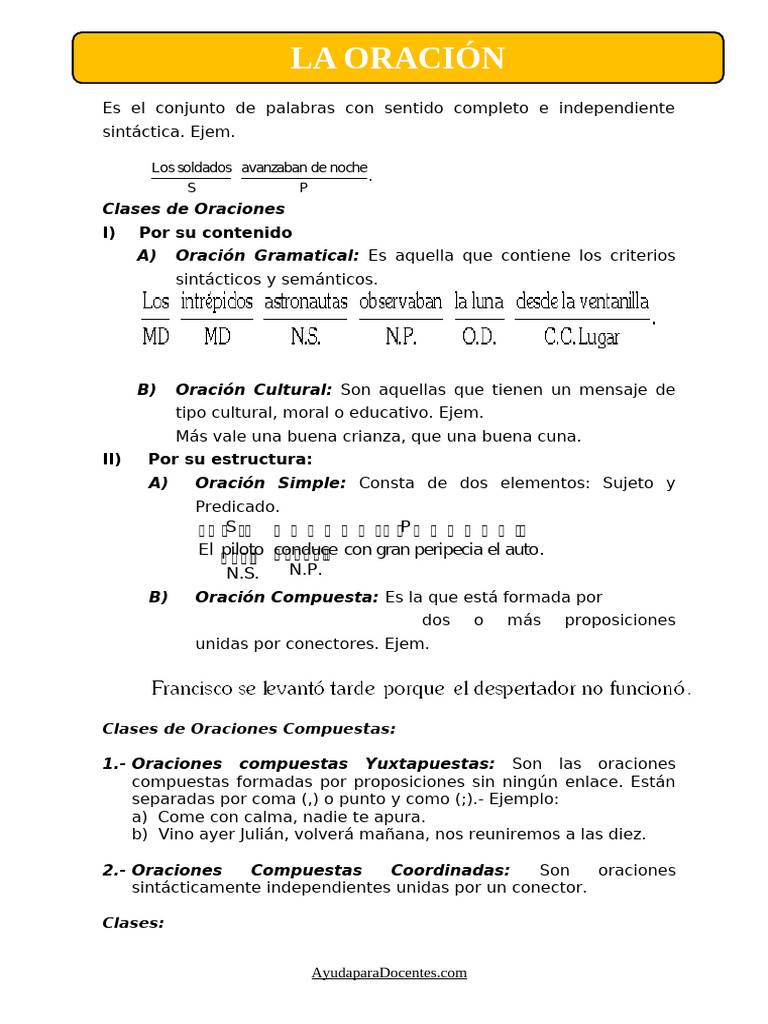 Ejercicios de Oraciones para Sexto Grado | PDF | Oración (Lingüística ...
