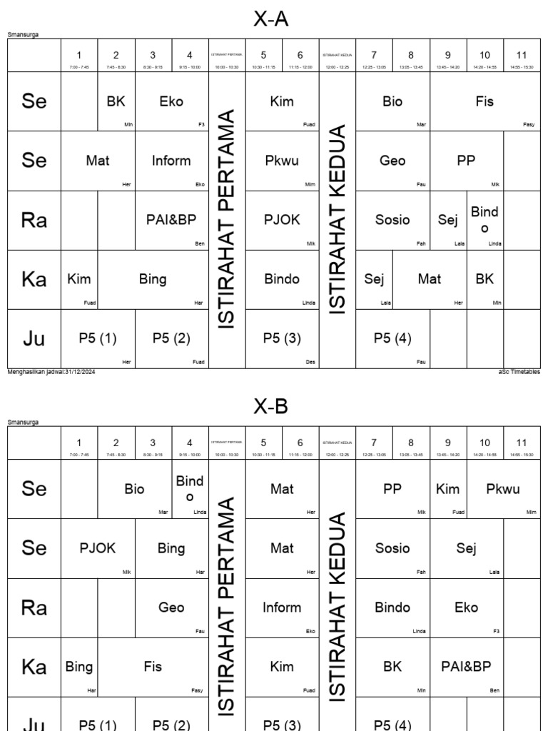 Jadwal KBM Per Kelas SMT 2 Tp.2024.2025 | PDF