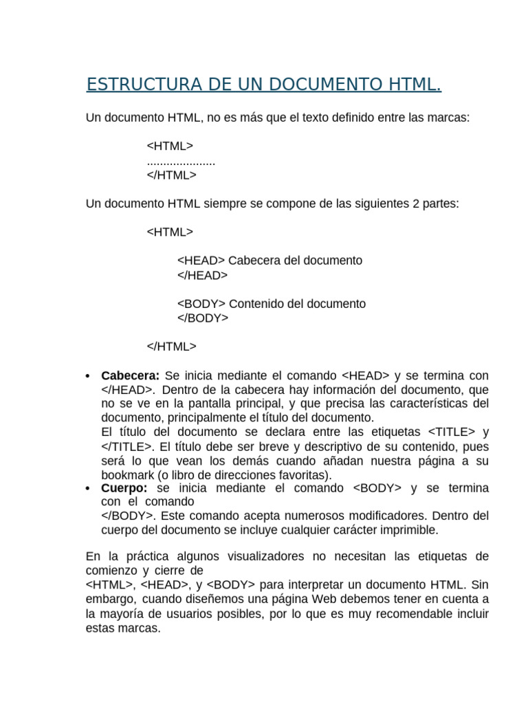 ESTRUCTURA DE UN DOCUMENTO HTML | PDF