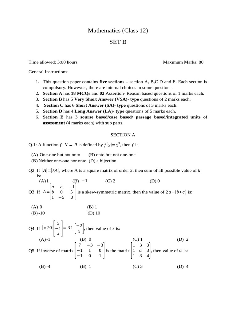 Maths Set B Pre Board 24-25 | PDF | Mathematical Analysis ...
