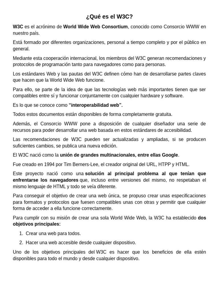 Qué es el W3C | PDF | Consorcio Mundial de la red | Red mundial