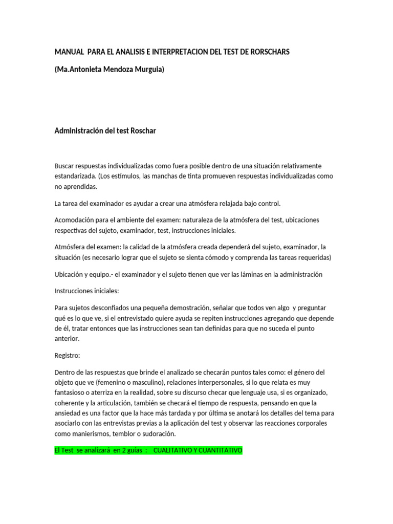 Manual Del Test Rorcharst | PDF | Inteligencia | Neurosis