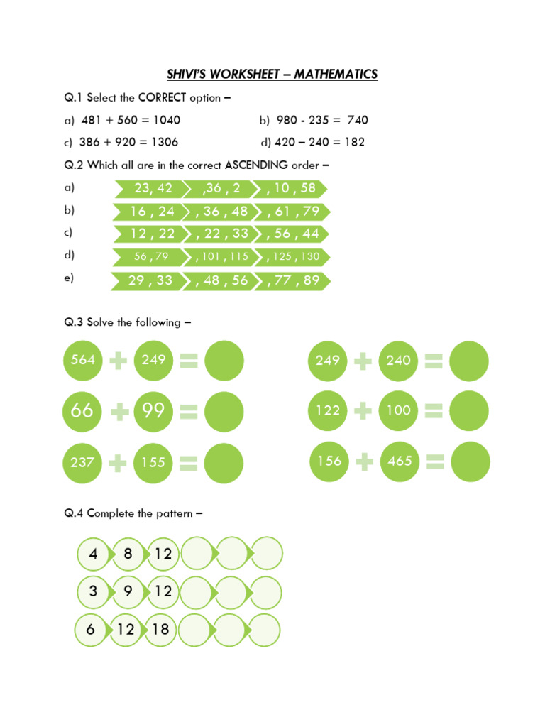Shivi's Math Worksheet for Kids | PDF