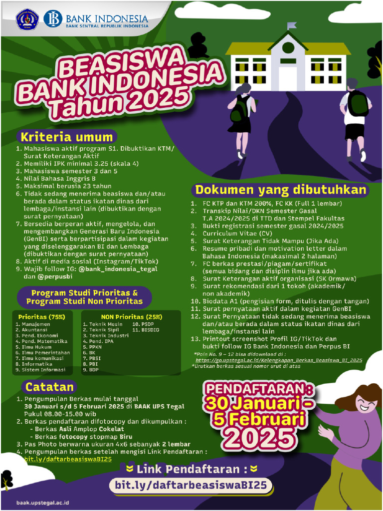 Flyer Pendaftaran Beasiswa BI 2025 | PDF