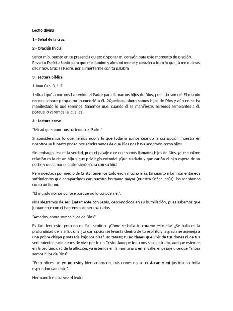 Lectio Divina 1 Juan 3 1-2 | PDF | Cristo (título) | Amor