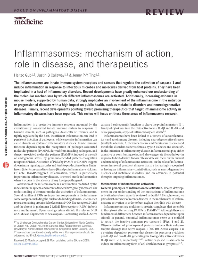 Inflammasomes-Mechanism of Action, Role in Disease, and Therapeutics | PDF | Inflammation ...