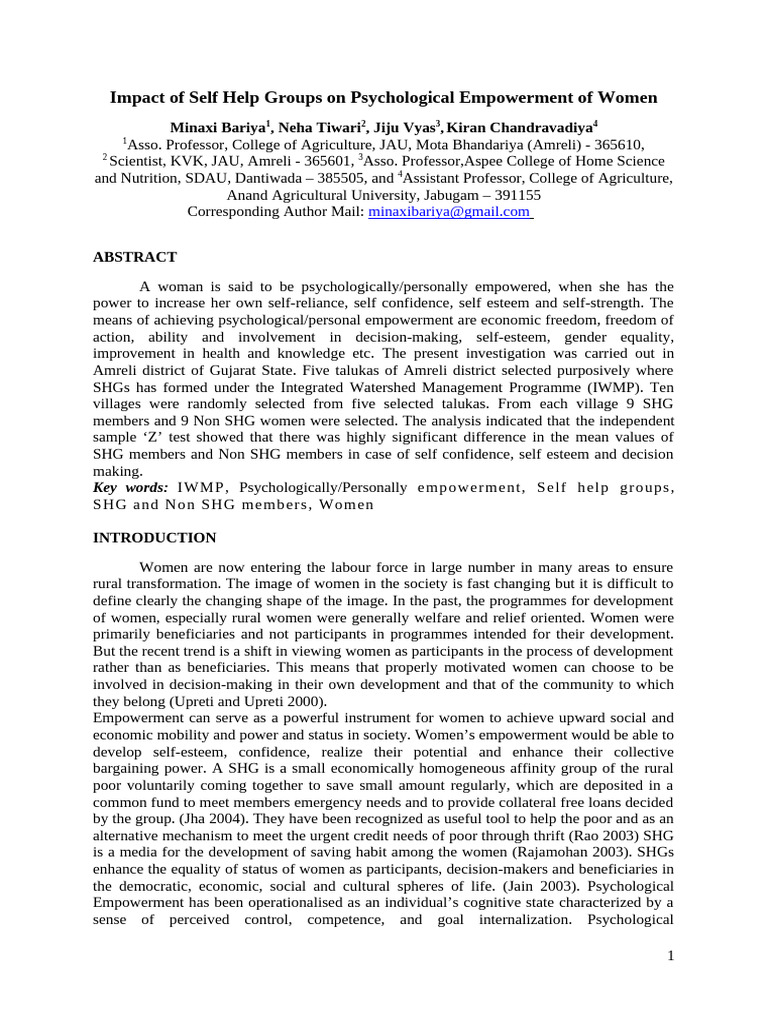 Women's Empowerment via SHGs | PDF | Empowerment | Sampling (Statistics)