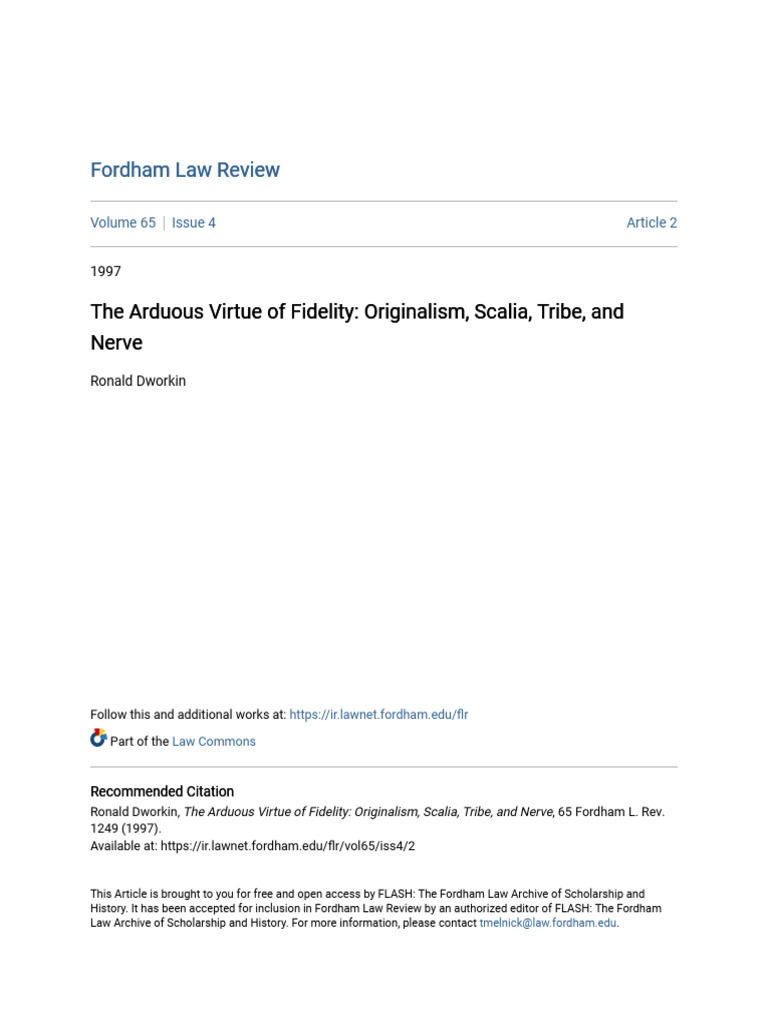 The Arduous Virtue of Fidelity_ Originalism Scalia Tribe and N | PDF ...