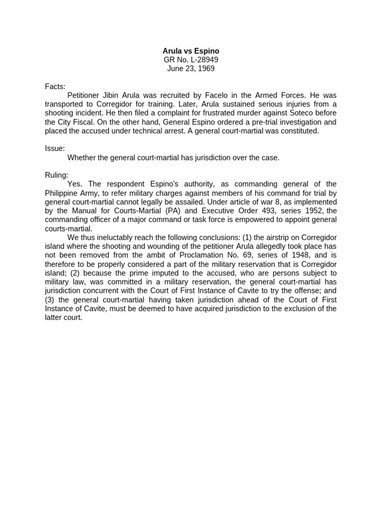 Jurisdiction of Court-Martial in Arula Case | PDF