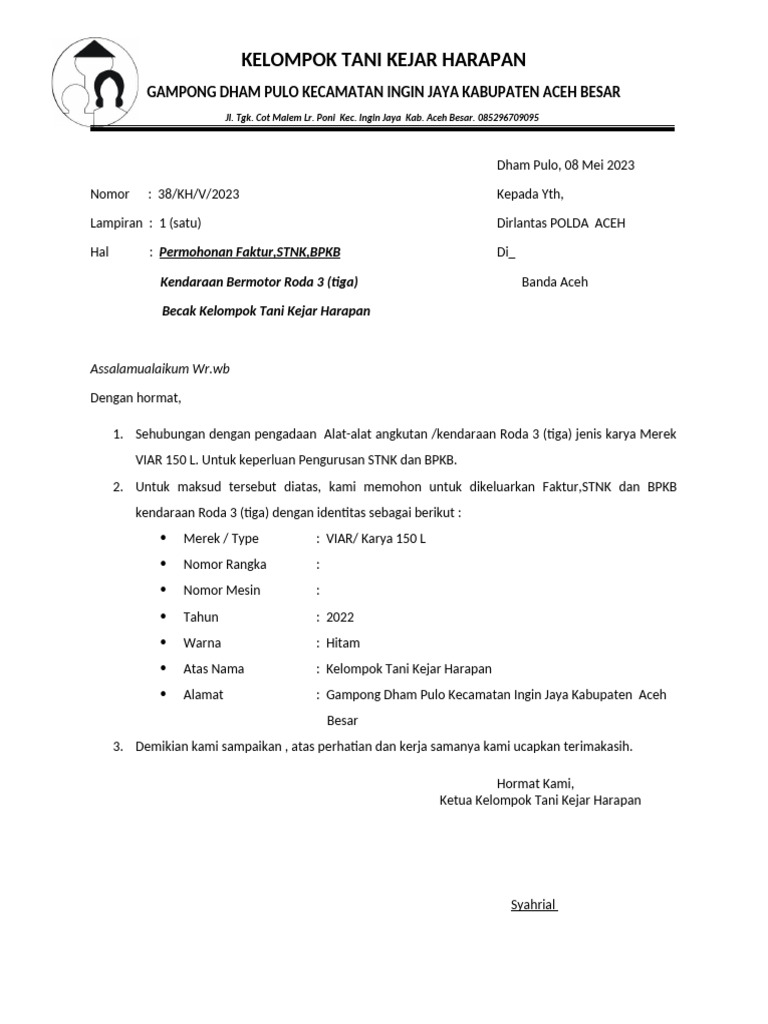 Permohonan Buat STNK, BPKB. | PDF