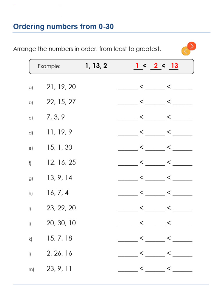 Grade 1 Ordering Numbers Worksheet | PDF