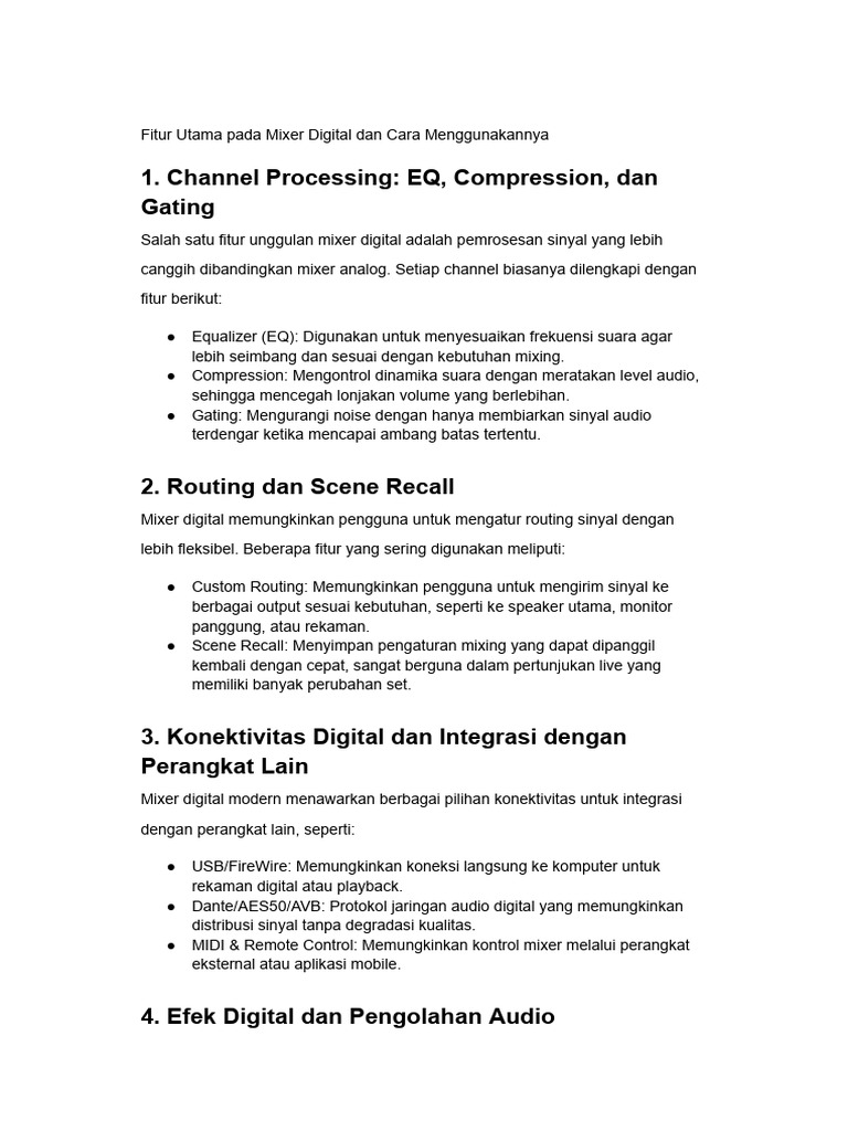Fitur Utama Pada Mixer Digital Dan Cara Menggunakannya | PDF