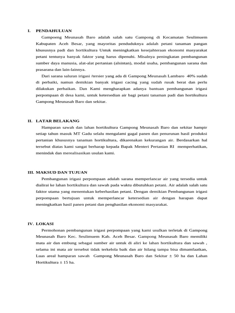 PENDAHULUAN Proposal Irigasi Perpompaan | PDF