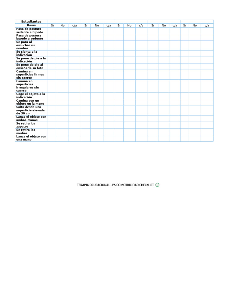 Checklist Psicomotricidad Programa de Adaptación Escolar | PDF