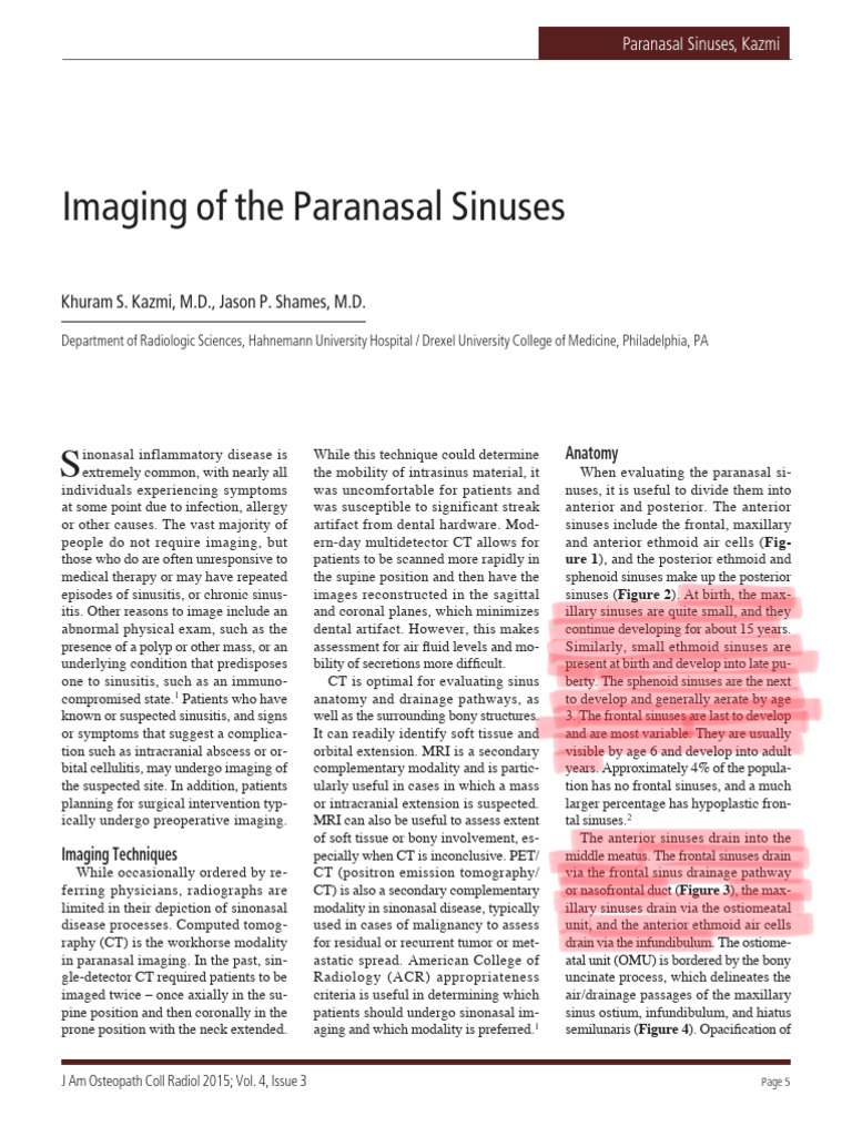 Imaging Techniques for Paranasal Sinuses | PDF | Human Nose | Medical ...