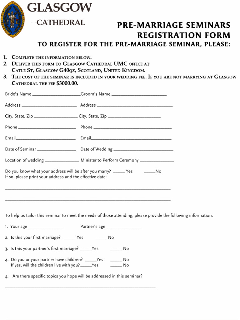 Glasgow Cathedral Wedding Seminar Form | PDF