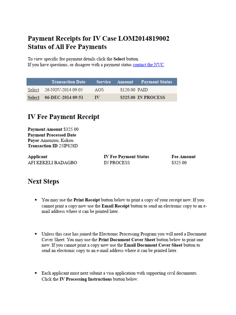 Payment Receipts For IV Case LOM2014819002 | PDF