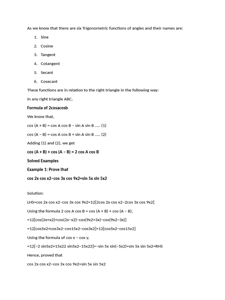 Trigonometric Functions and Identities | PDF