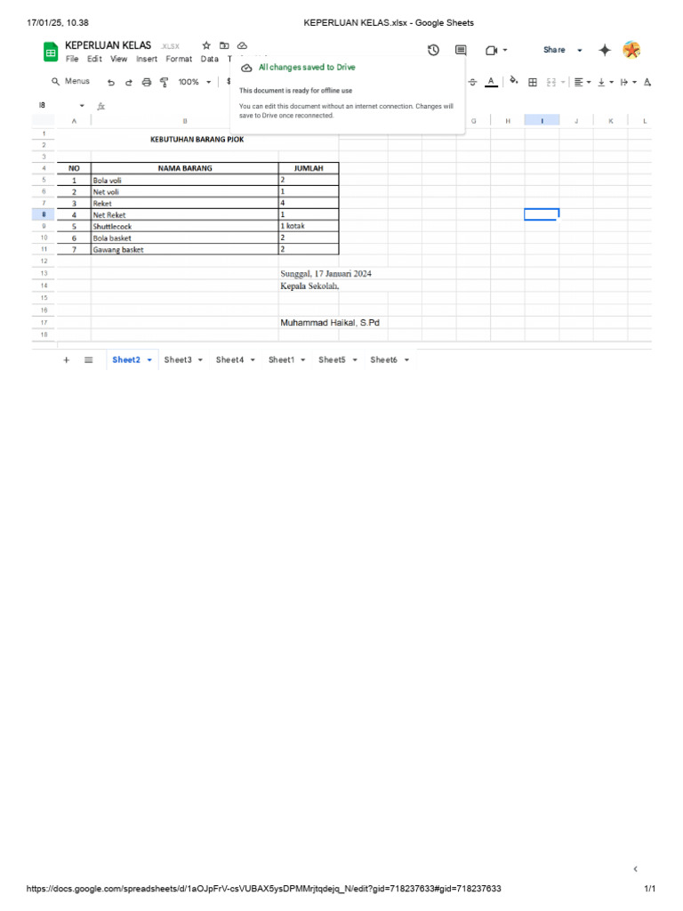 Keperluan Kelas.xlsx - Google Sheets | PDF