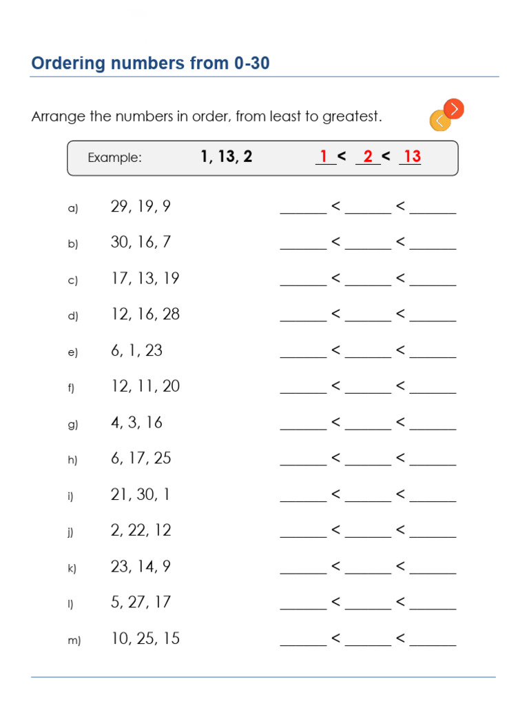 Grade 1 Number Ordering Worksheet | PDF