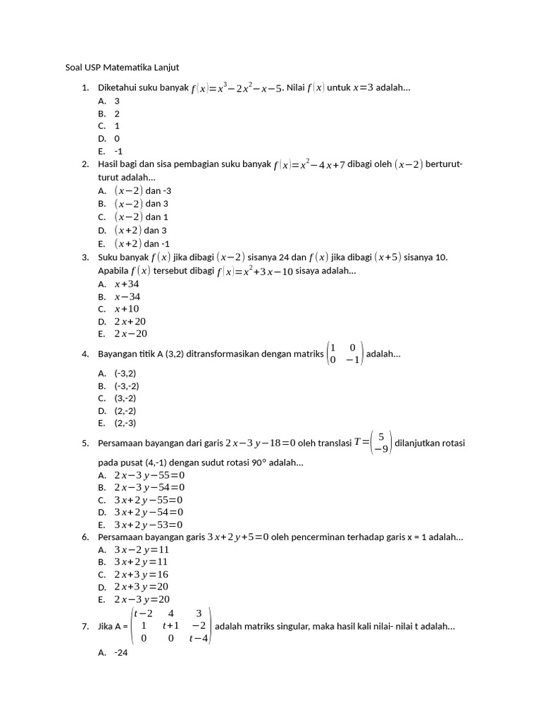 Soal USP Matematika Lanjut | PDF