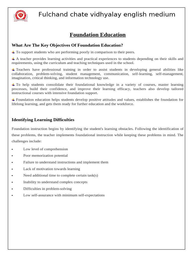 Foundation Education Requirement | PDF