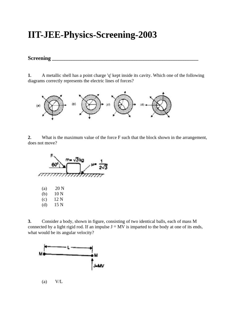 IIT-JEE Physics Prep 2003 | PDF | Force | Metrology