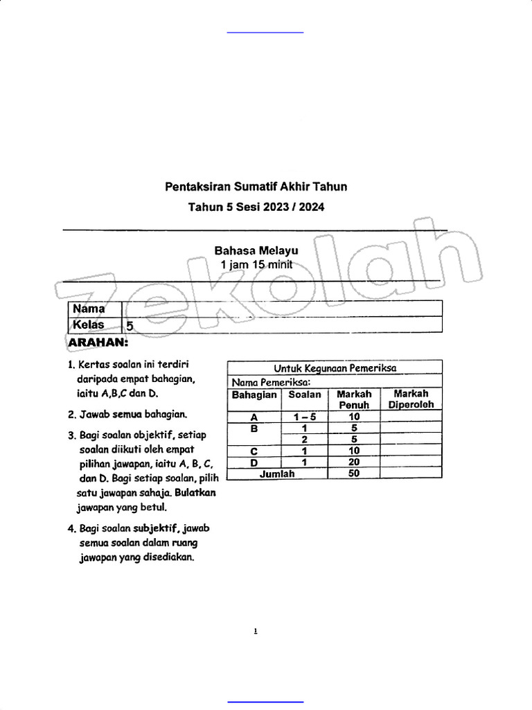Zekolah 2024 11 Std 5 BM 5sodew | PDF