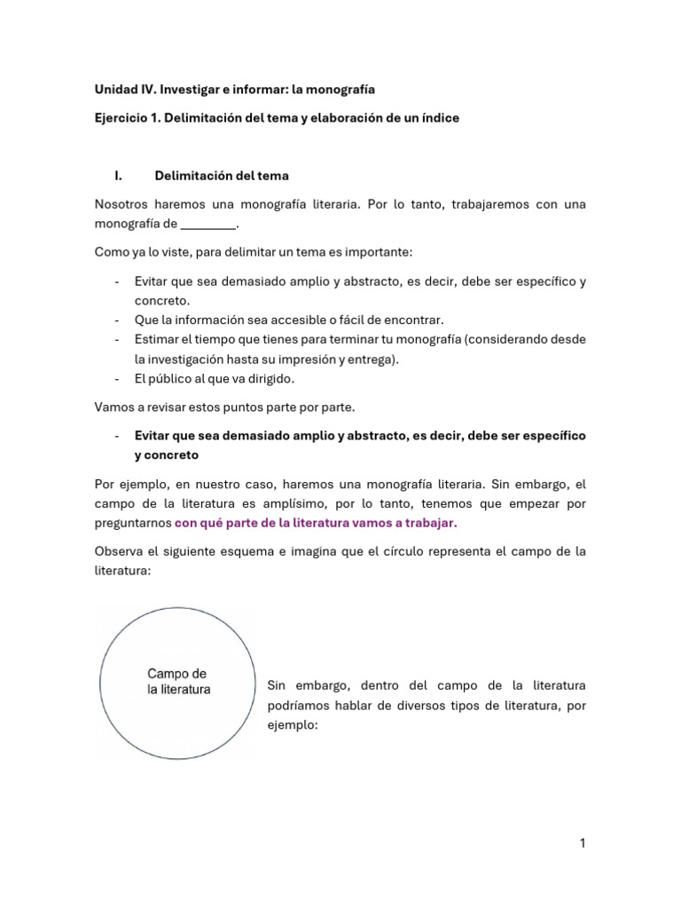 U4. Ej1 Delimitación Del Tema ALUMNOS | PDF | Novelas | Escritura