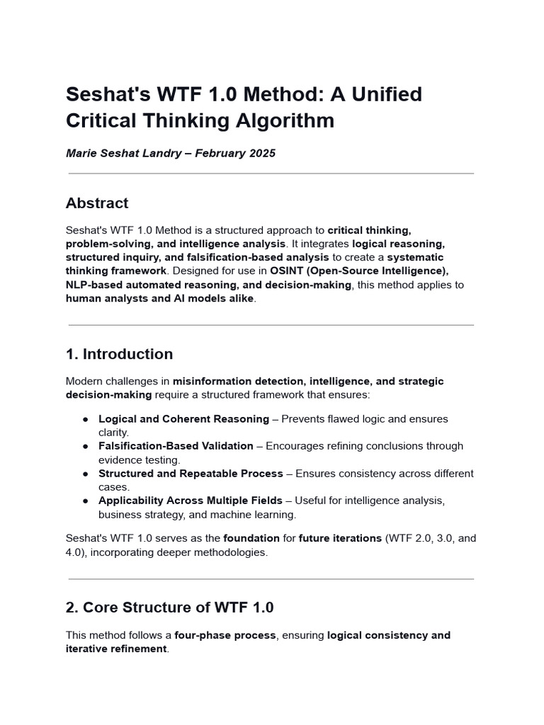 Seshat's WTF 1.0 Method_ a Unified Critical Thinking Algorithm | PDF ...