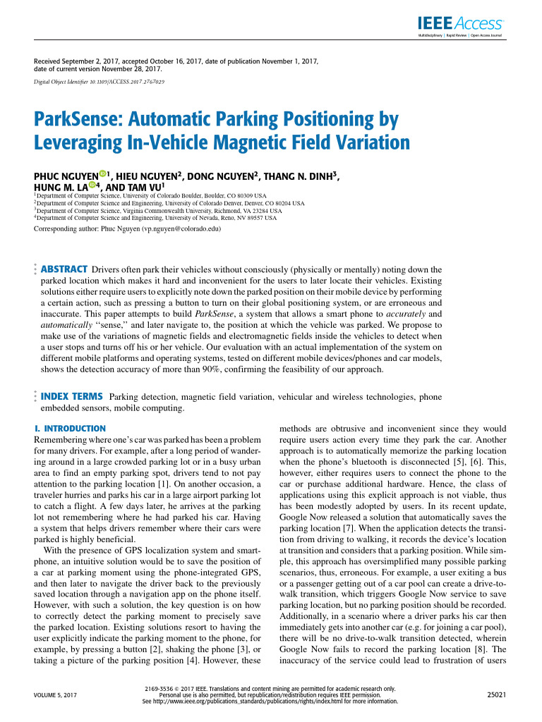 ParkSense Automatic Parking Positioning by Leveraging in-Vehicle ...